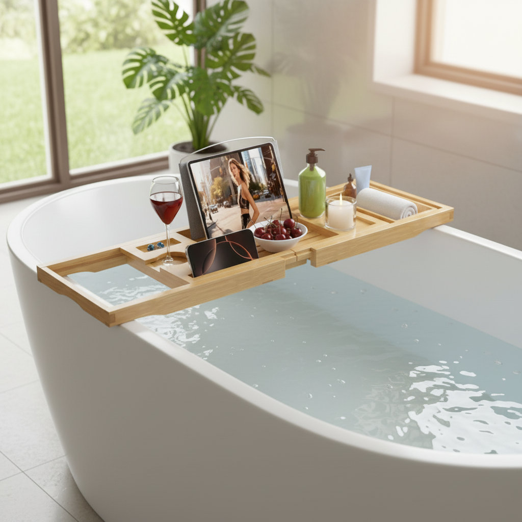 Lark Manor™ Foldable Bamboo Bathtub Caddy Tray With Expandable Design ...