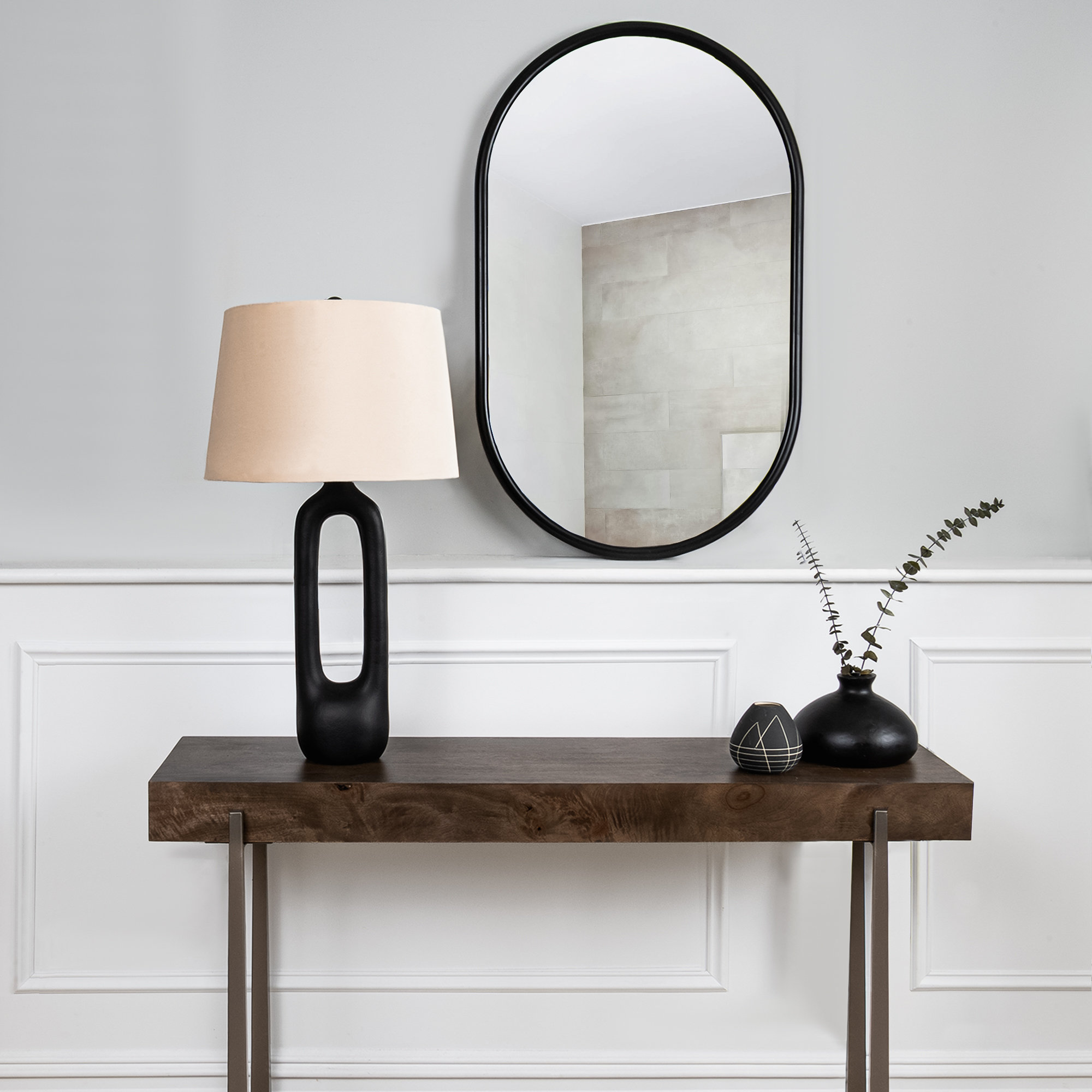 Ebern Designs Abstract O Shaped Matte Black Metal Base Table Lamp | Wayfair