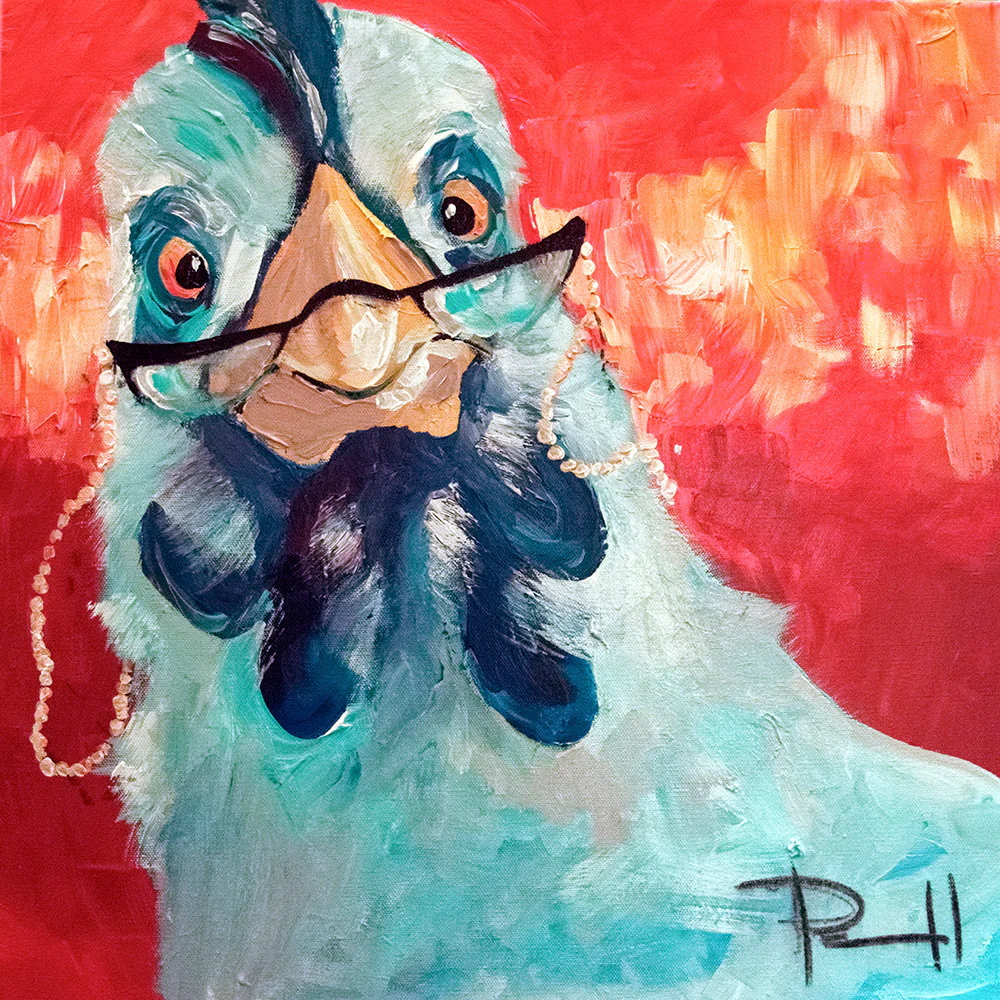 Rosalind Wheeler Chicken in Glasses - Unframed Painting Print on Metal ...