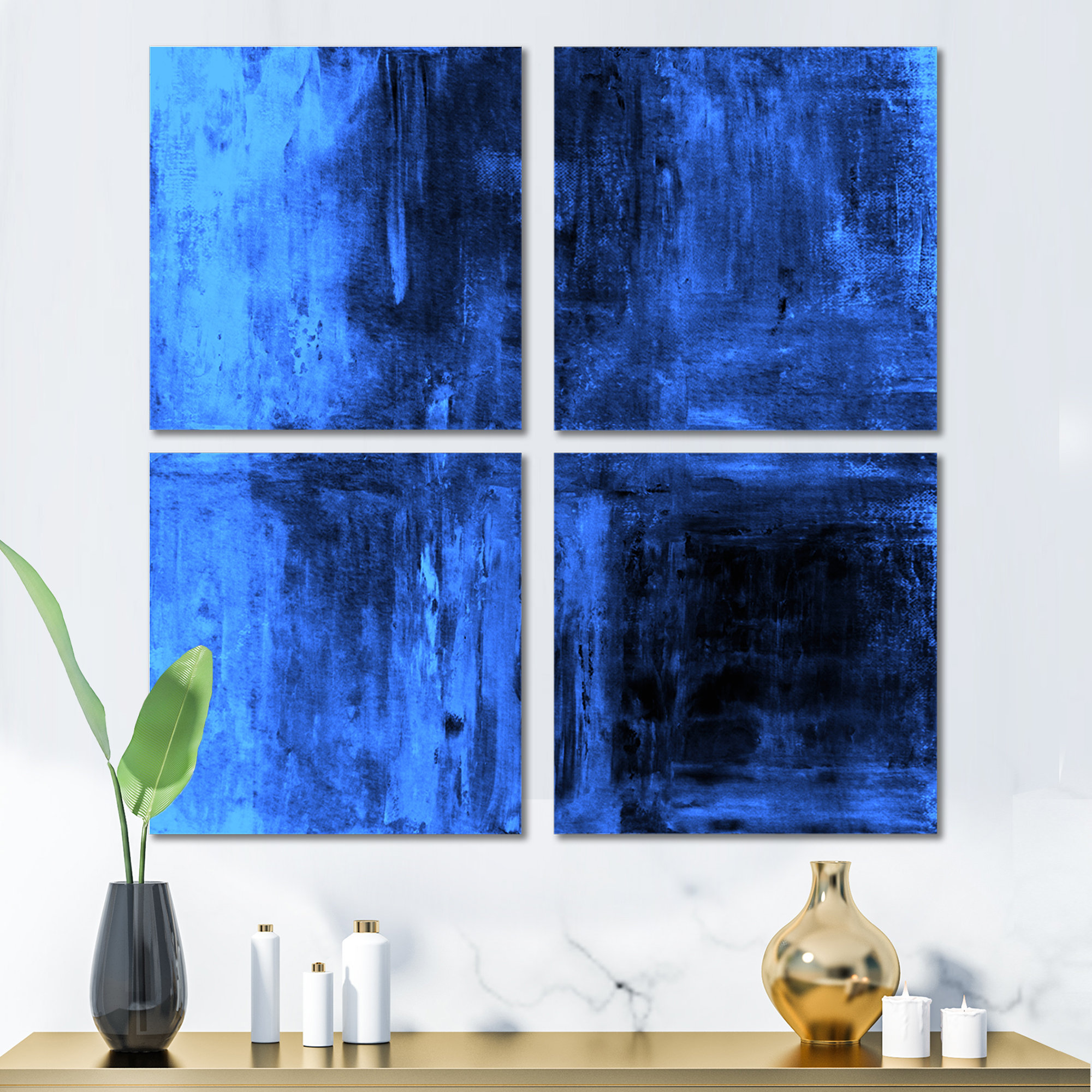 Orren Ellis Blue Abstract Art - Modern Canvas Wall Art Print 4 Piece ...