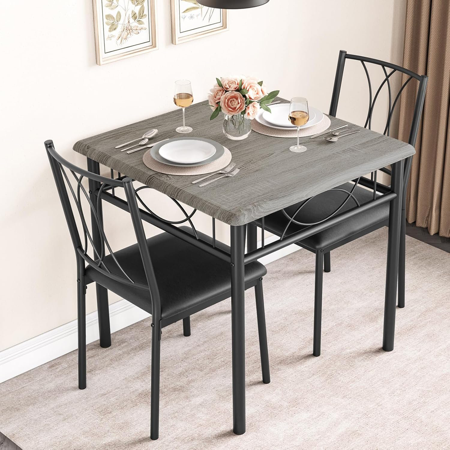 17 Stories Dining Table Set for 2, Square Dinner Table Sets with 2 ...