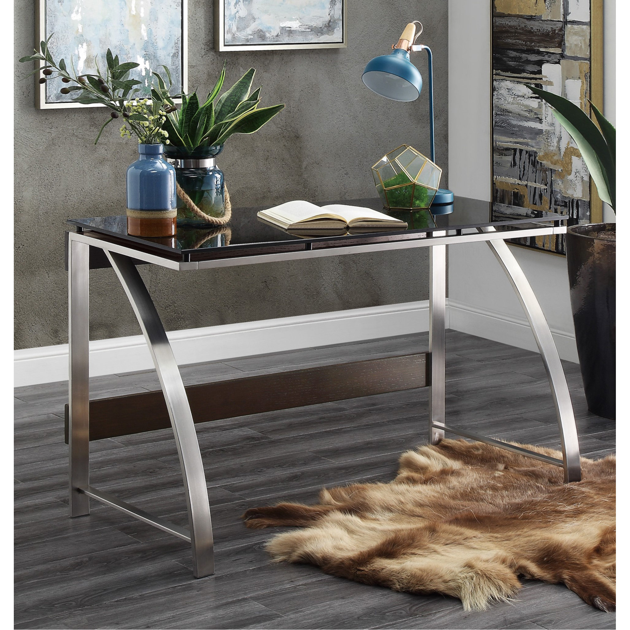 Corrigan Studio Modern Design Writing Desk Glass Top Stainless Steel ...