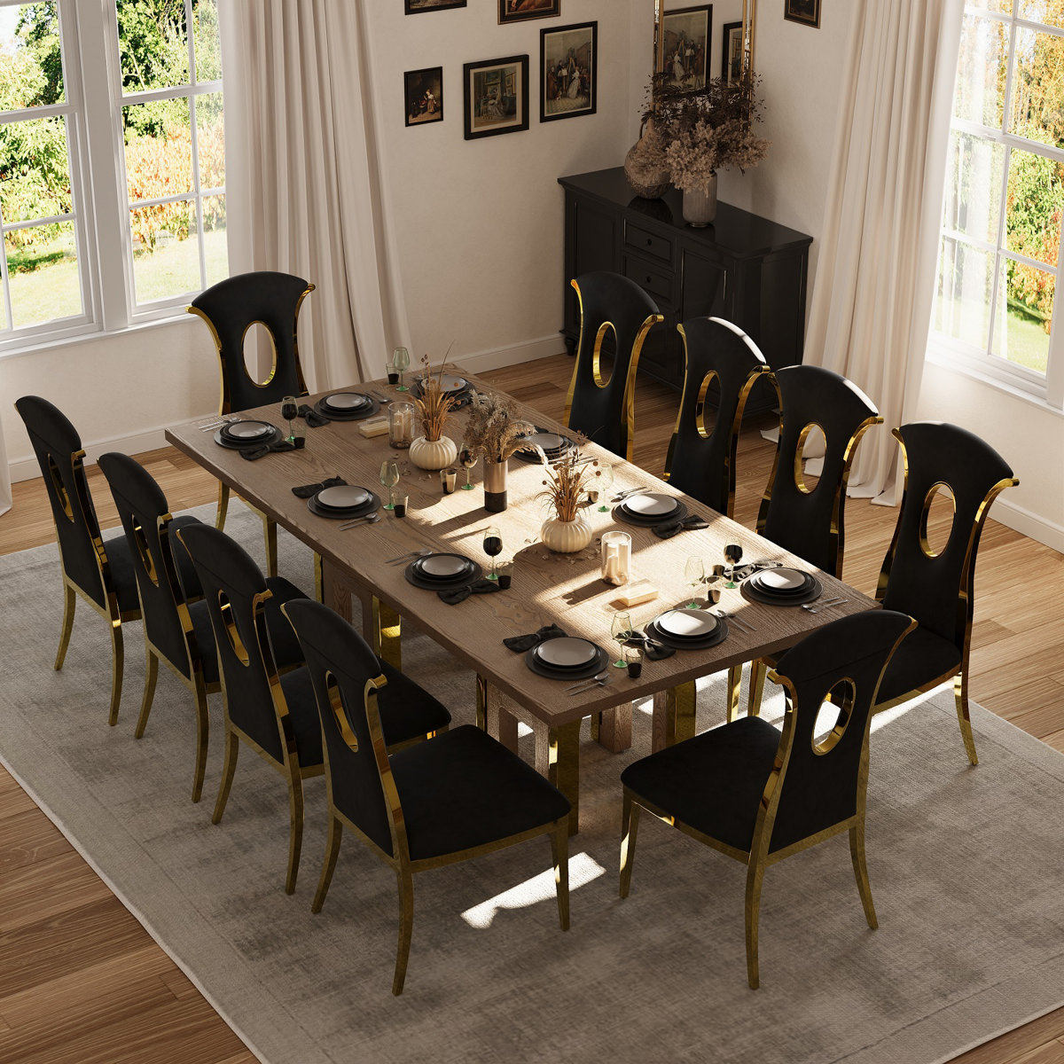 Everly Quinn 94" Farmhouse Solid Wood Dining Tables For 6-10,Large Long ...