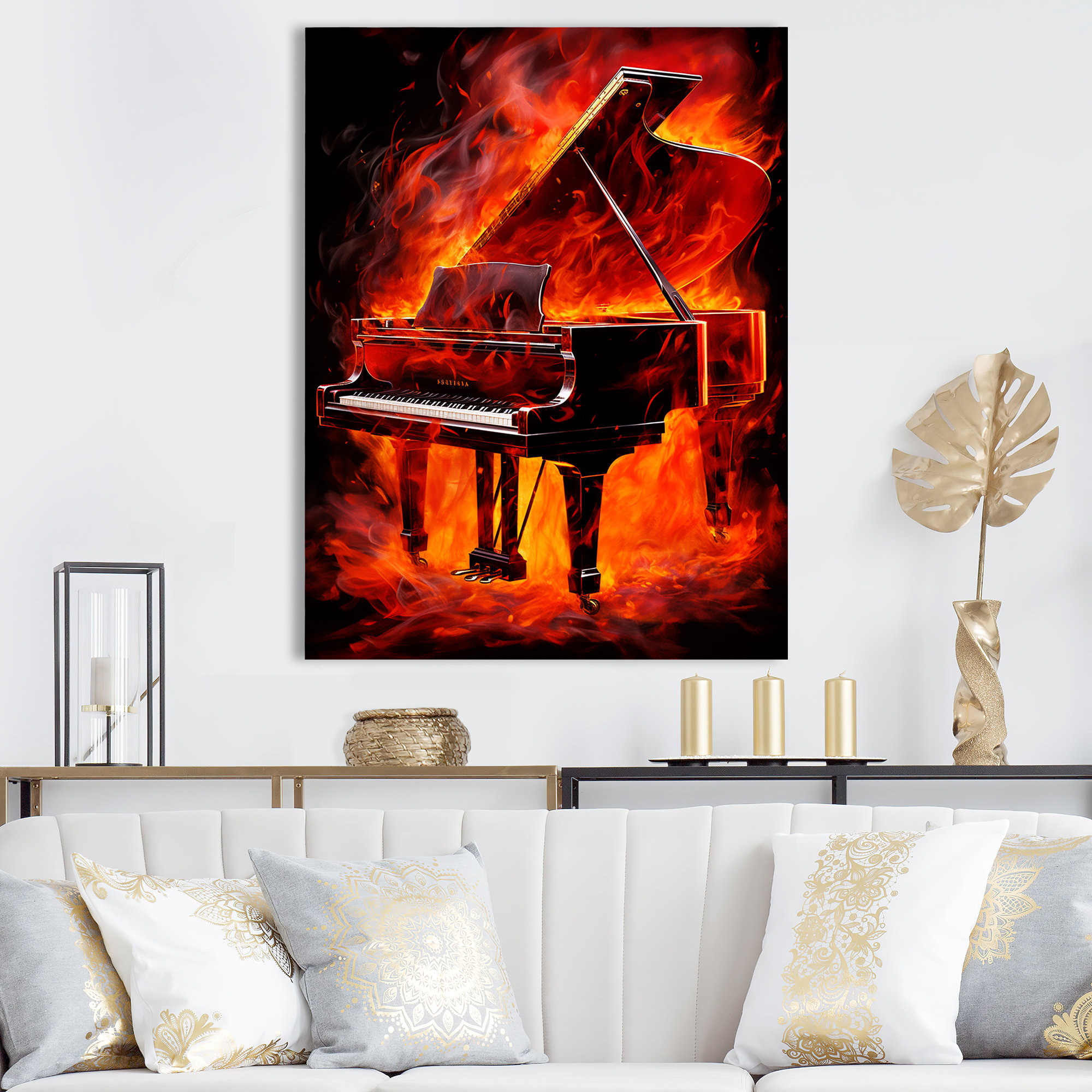 Winston Porter Red Piano Pyrotechnics I - Piano Canvas Art Print ...