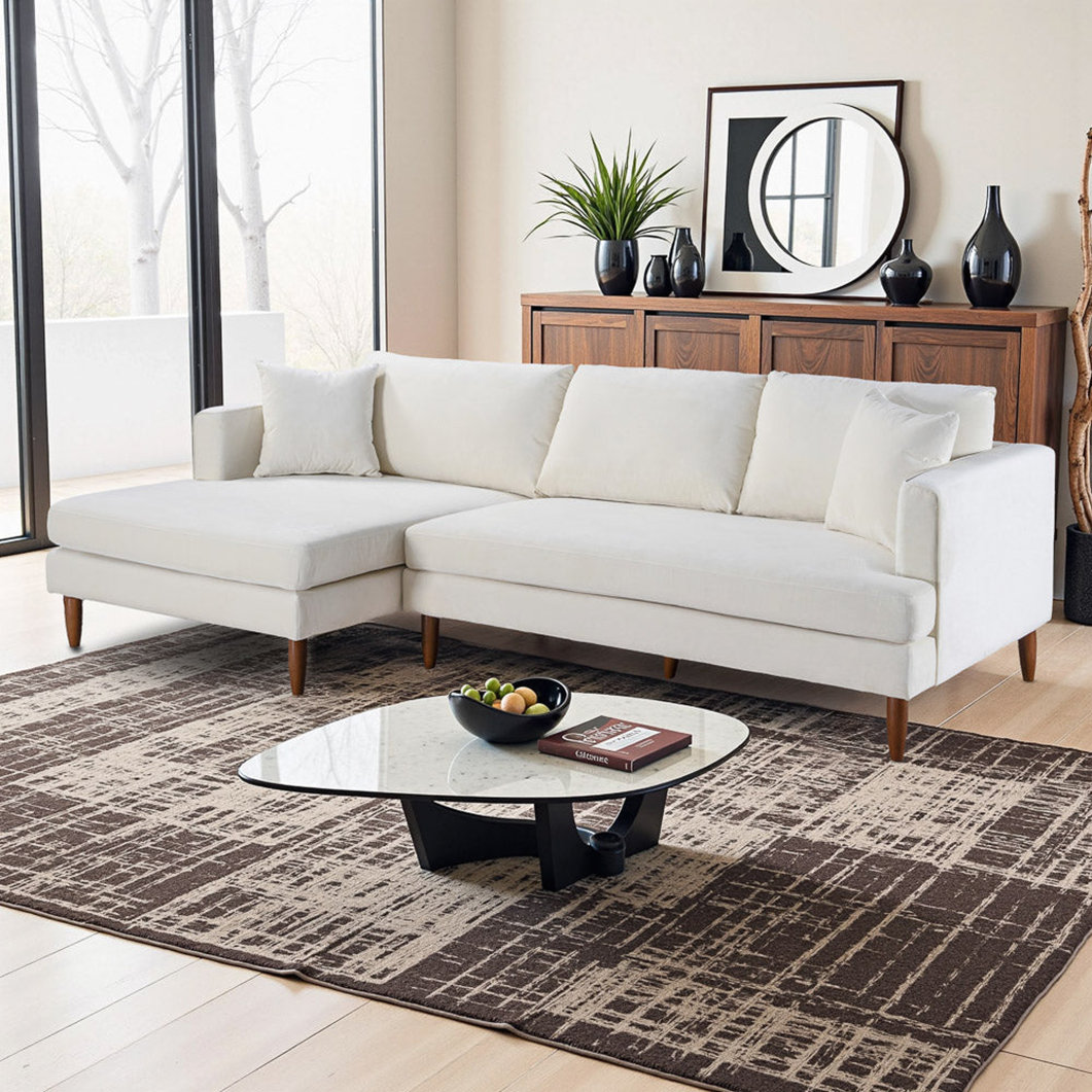 Everly Quinn L-Shaped Cream Velvet Sectional Sofa Left Facing - Wayfair ...