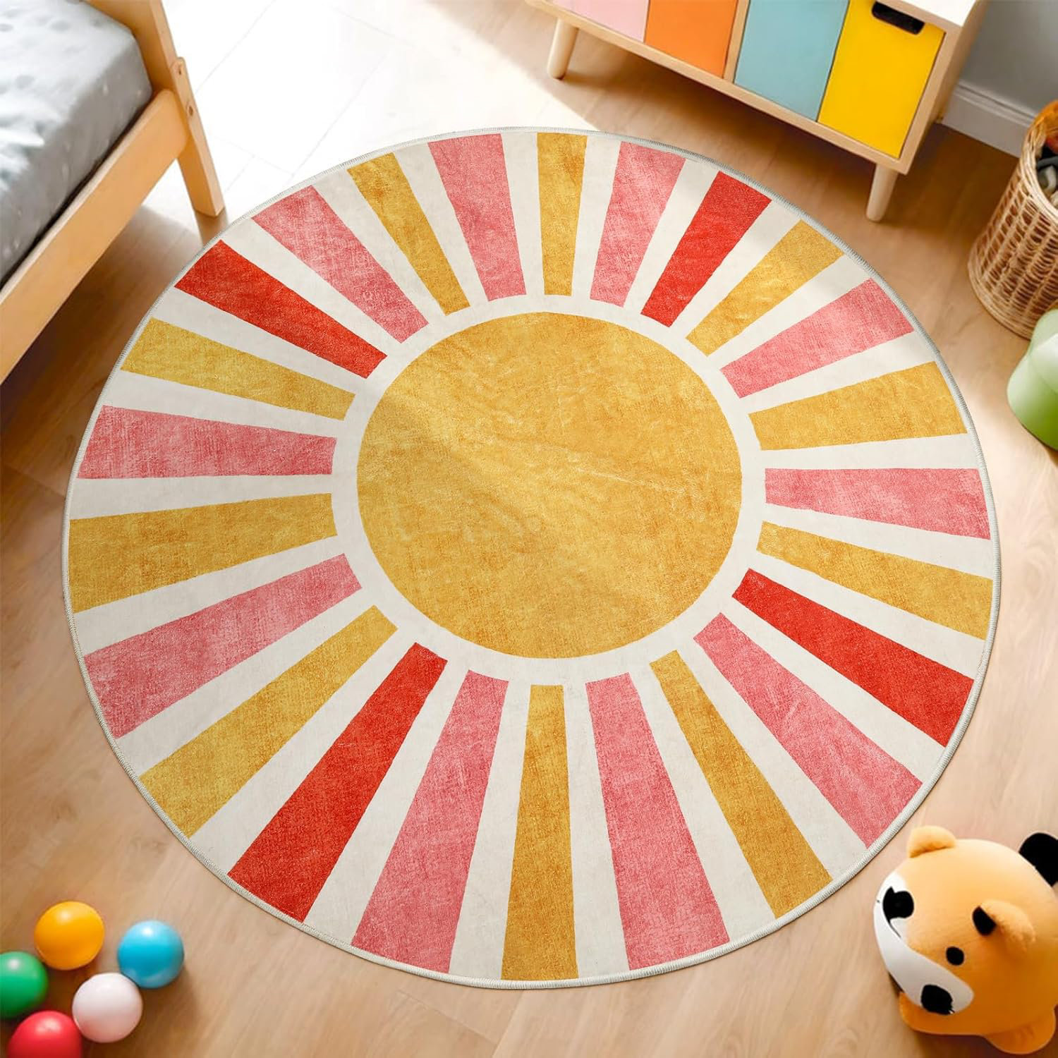 MAGBIX Boho Classroom Rug 4Ft, Round Washable Accent Rug For Kids ...
