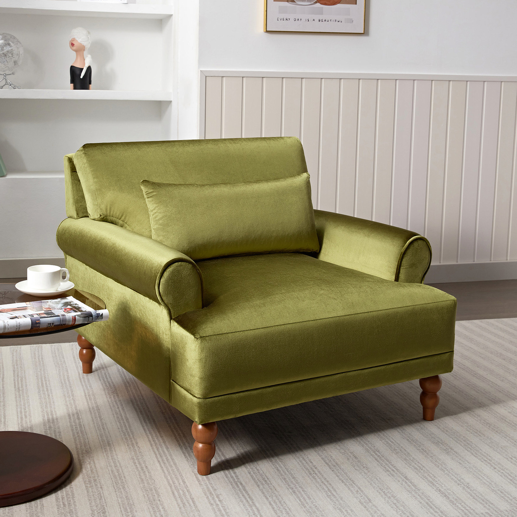Rosdorf Park Beige Velvet Accent Chair With Elegant , Ergonomic Lumbar ...