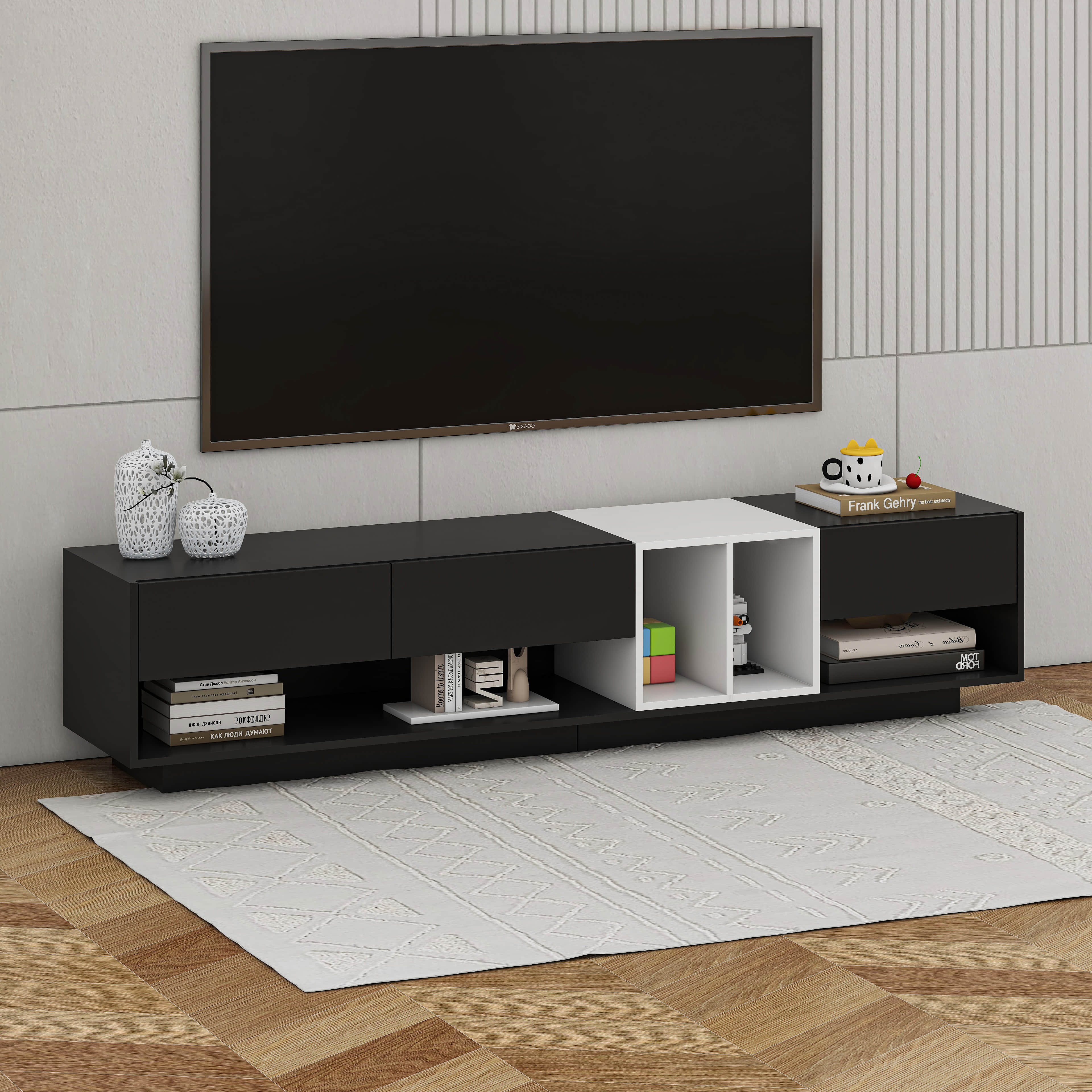 Cosmic Sleek And Stylish TV Stand With Two-Tone Media Console | Wayfair
