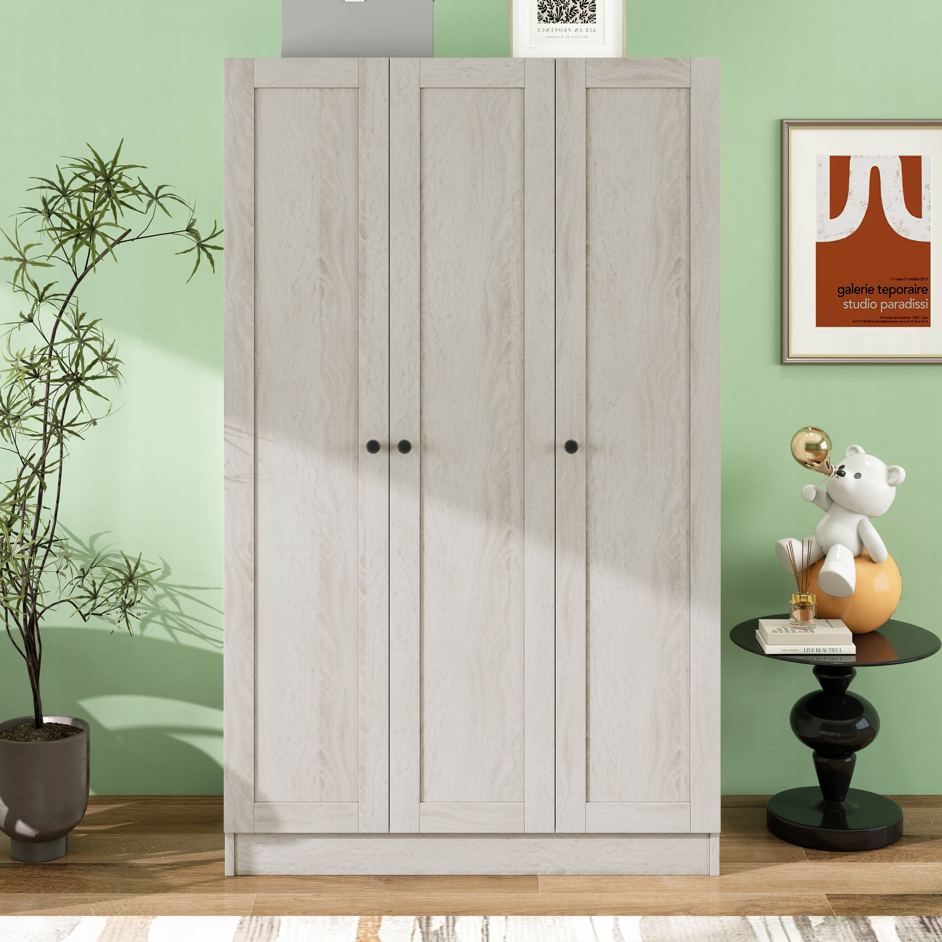 Latitude Run® Freestanding Wardrobe, 3 Door Louvred Wardrobe With ...