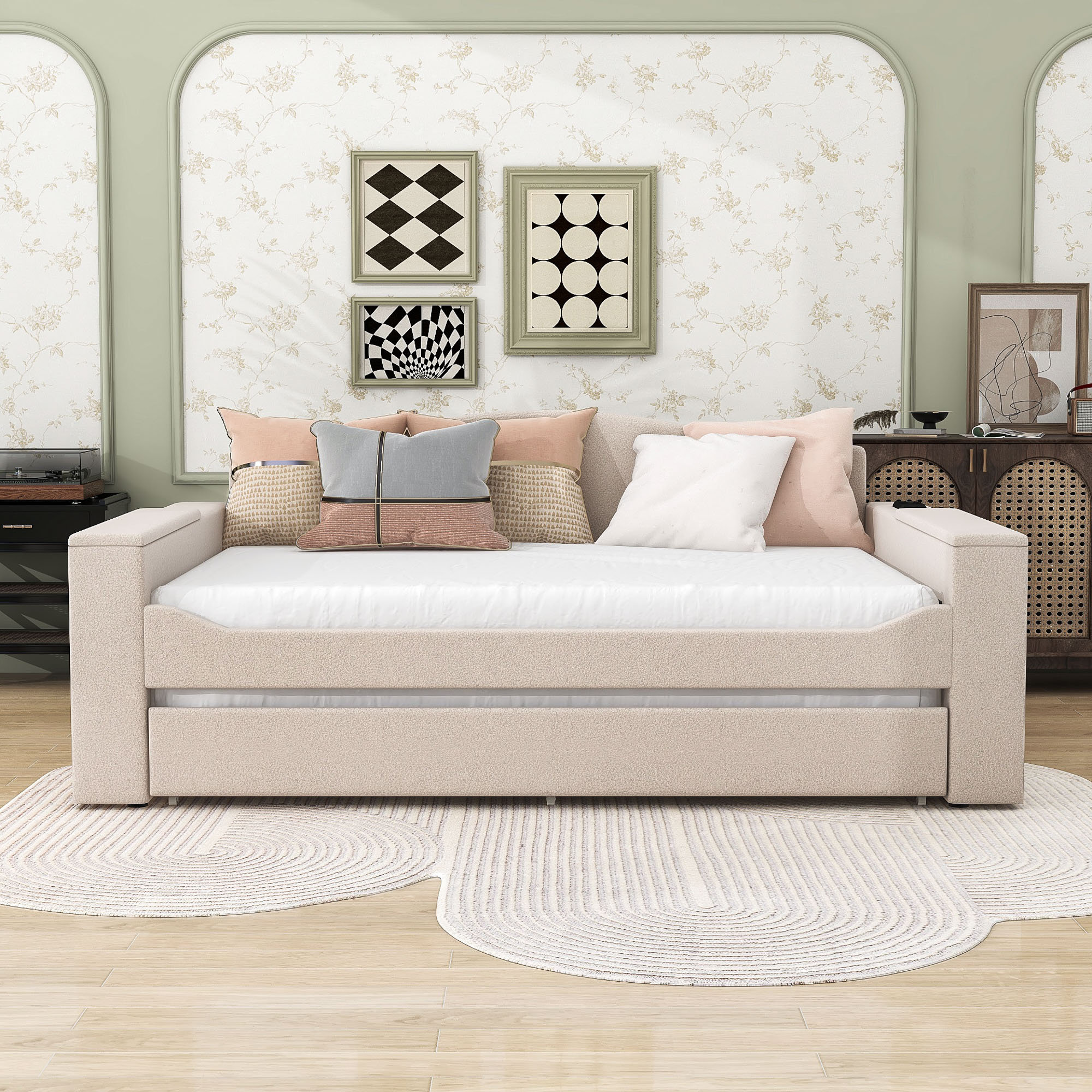 Latitude Run® Ornie Wood Upholstered Daybed with Storage Armrests ...