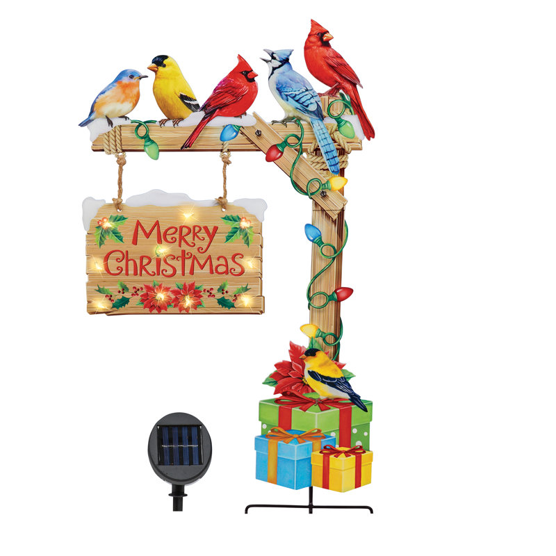 The Holiday Aisle® Solar Powered Merry Christmas Birds Garden Stake ...