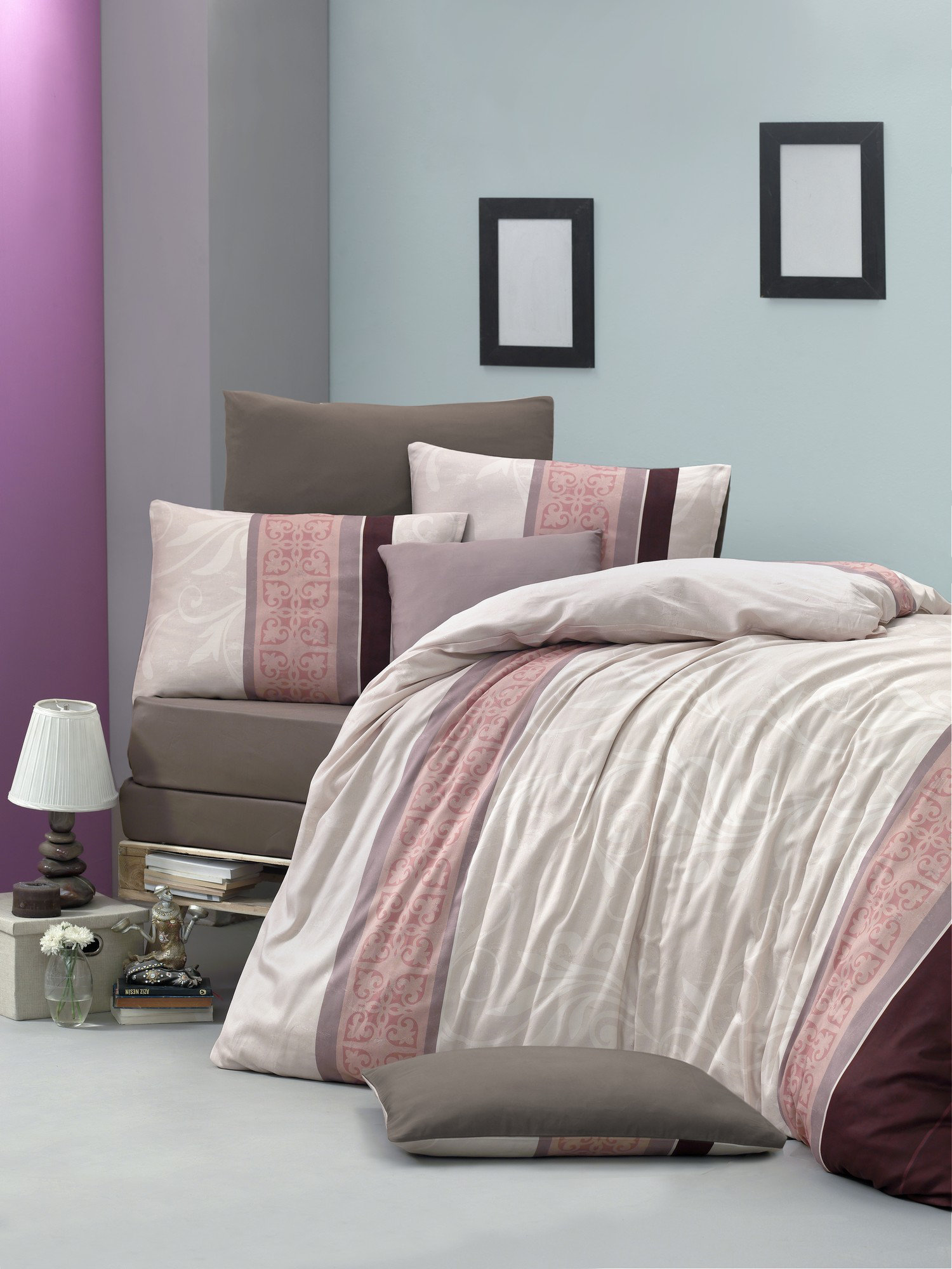 Asir Group INC Zebediah Beige/Brown/Pink/Cream 100% Cotton Duvet Cover ...