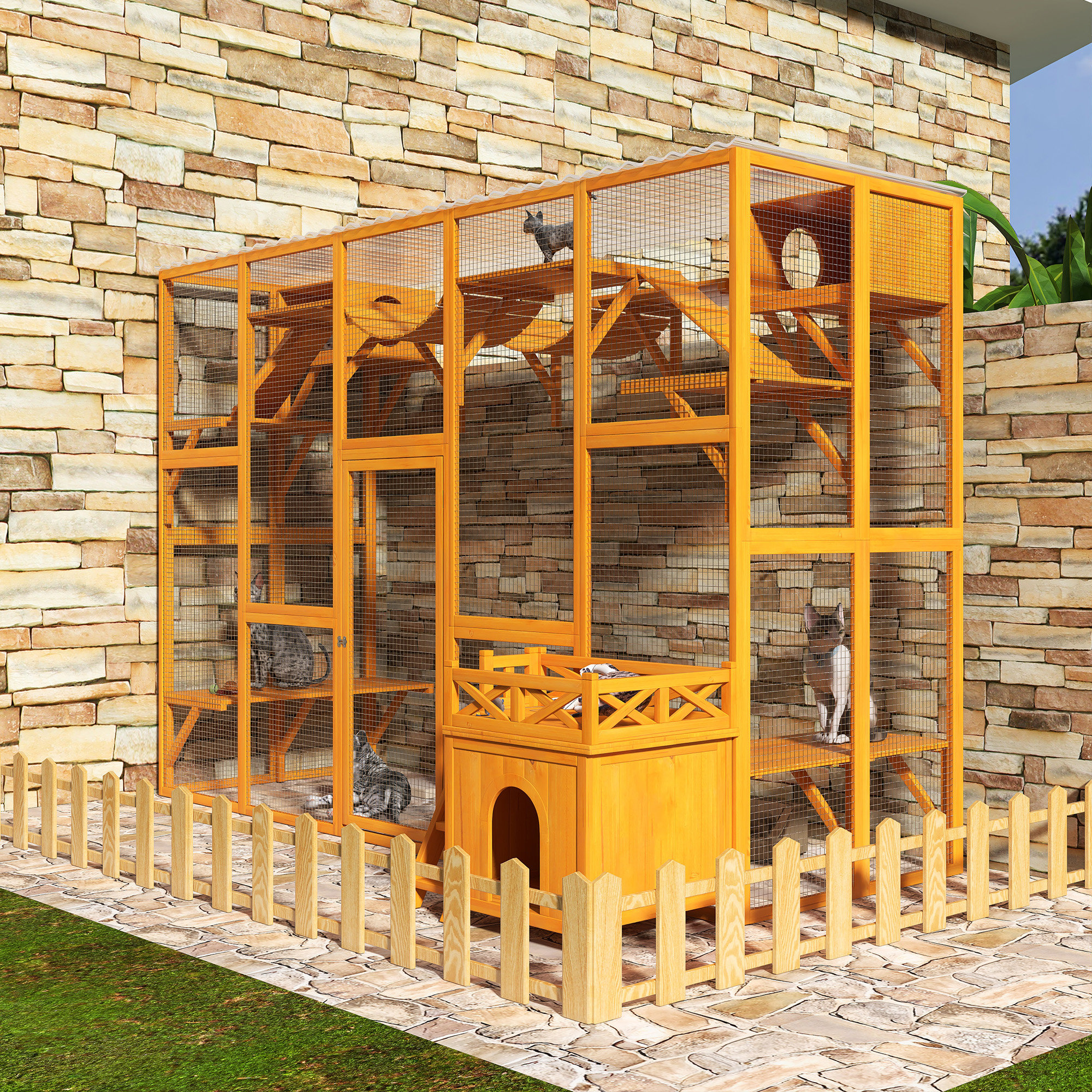 Tucker Murphy Pet™ Natural Wood Outdoor Cat House & Playground | Wayfair