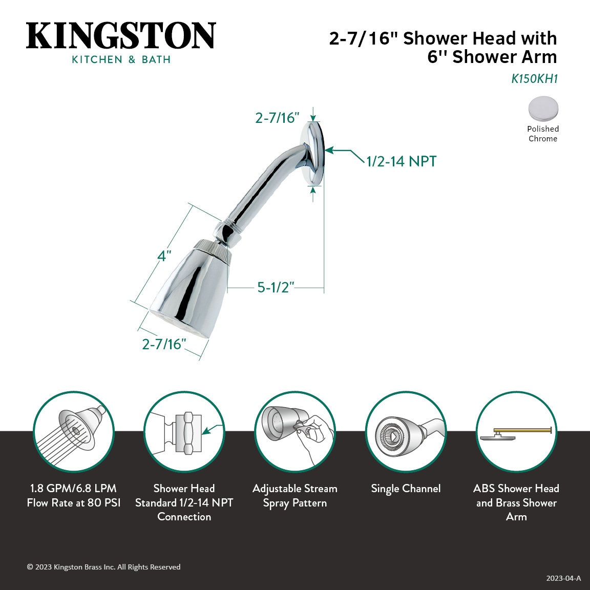 Kingston Brass Shower Scape 2-3/8-Inch Round Jet Spray ABS Shower Head ...