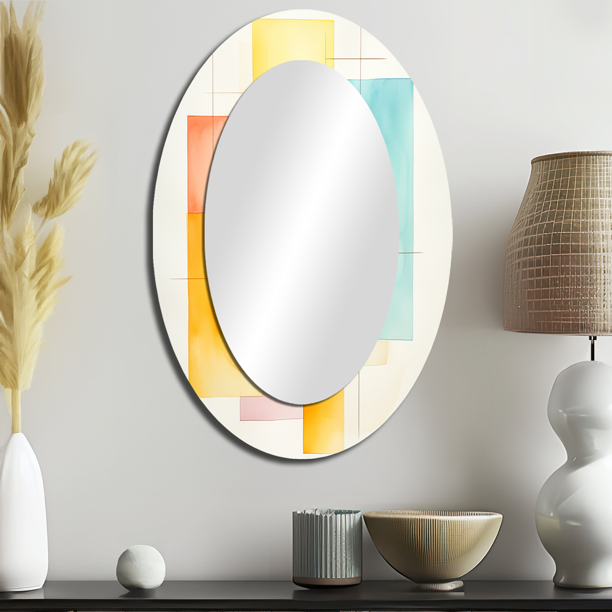 Dakota Fields Multicolor cubes patterns I - Large Oval Wall Mirror On ...