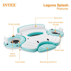 Intex Laguna Splash Island Floating Water Raft with 2 Detachable Lounge ...