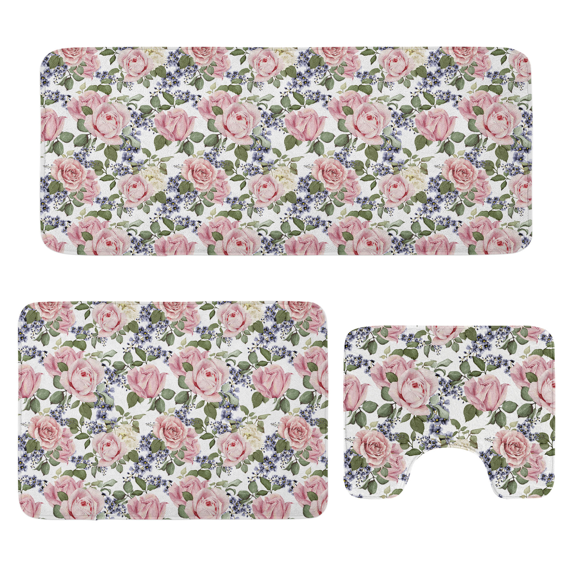 East Urban Home Rose Bathroom Rug Set 3 Pieces U-Shape & Rectangle Mats ...