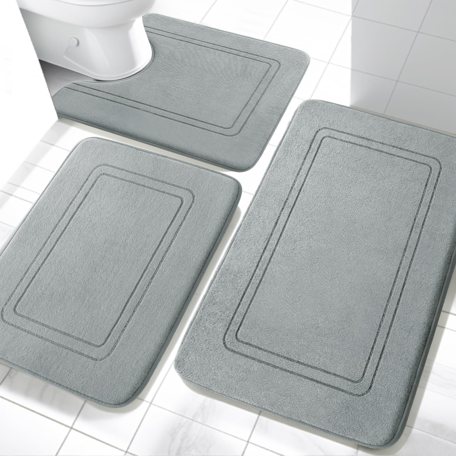 Utibia Memory Foam Bath Mat Set, Bathroom Rugs Sets of 3, Non Slip ...