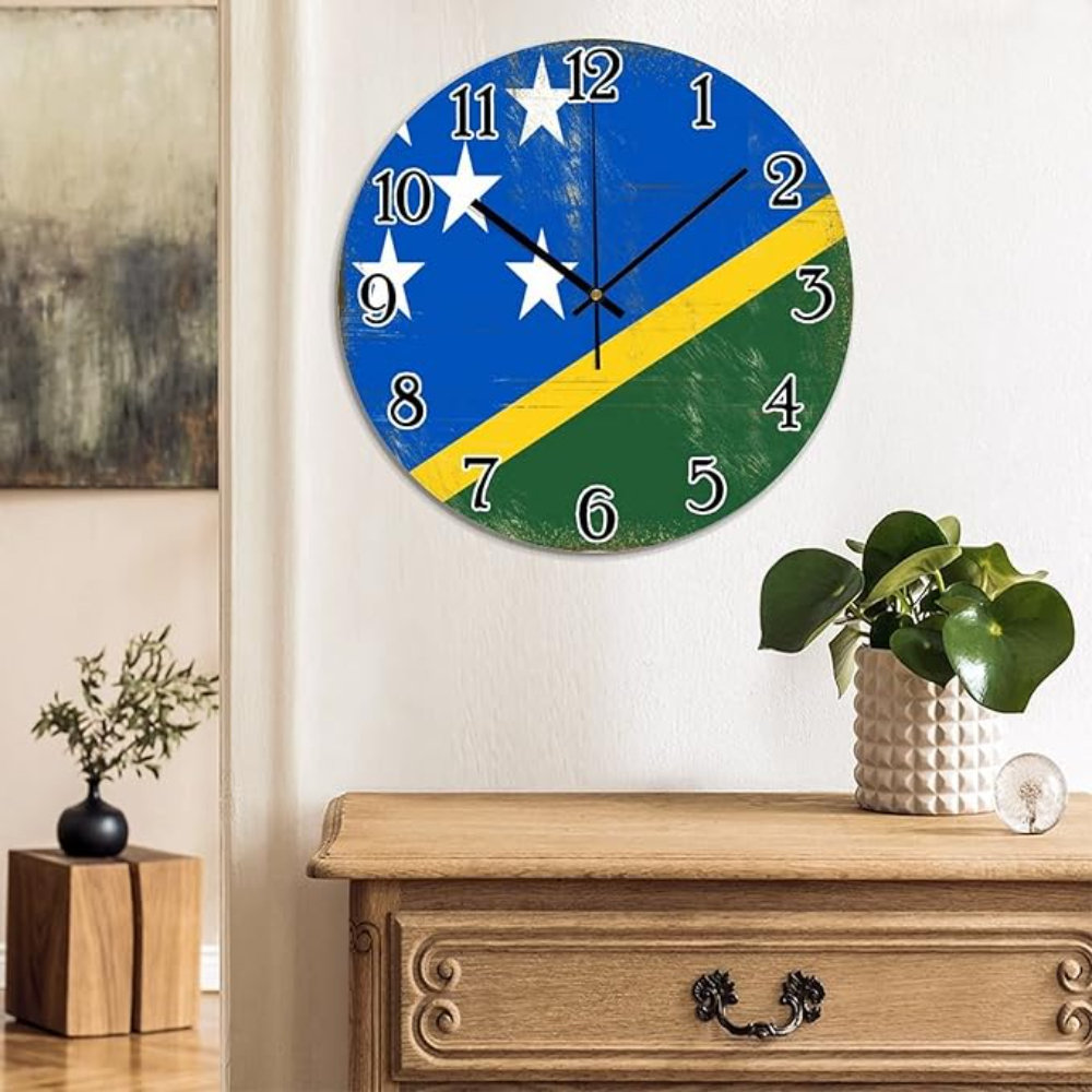 Hokku Designs Solomon Islands Hanging Wall Clock Solomon Islands Flag ...