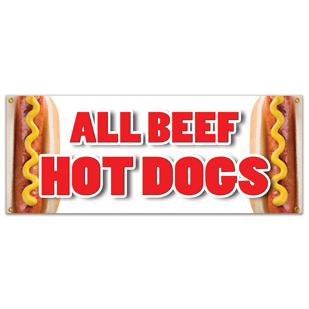 SignMission ALL BEEF HOT DOGS BANNER SIGN Red Hots Weiner Franks ...