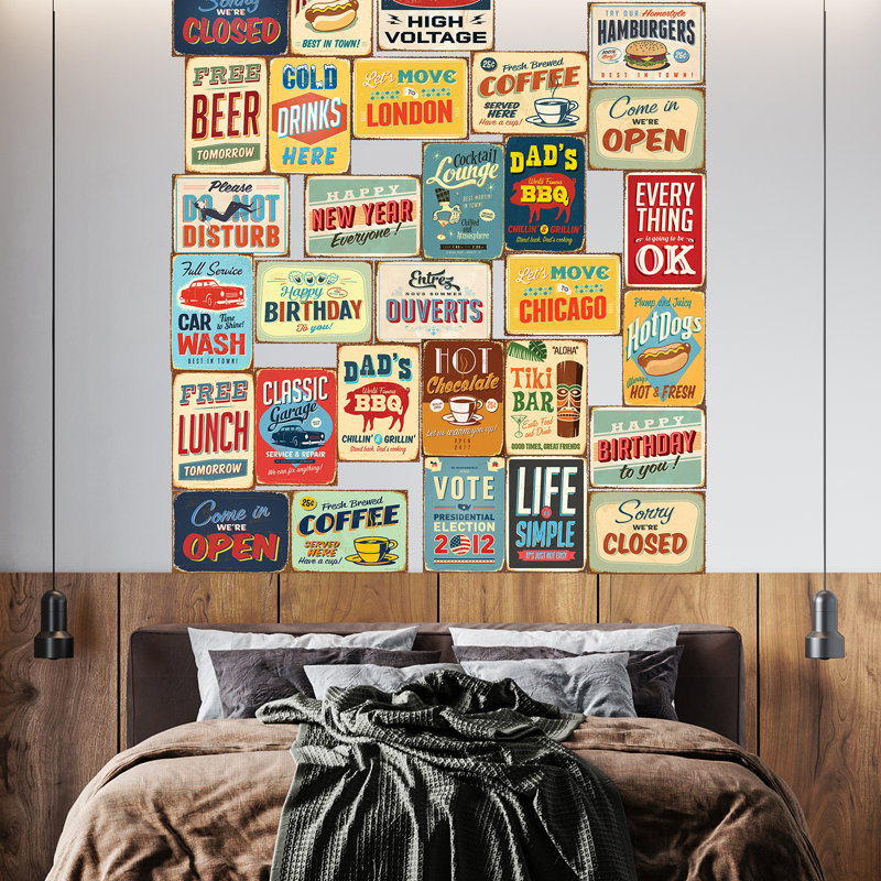 Ebern Designs Vintage Metal Sign Wall Decal Set & Reviews | Wayfair