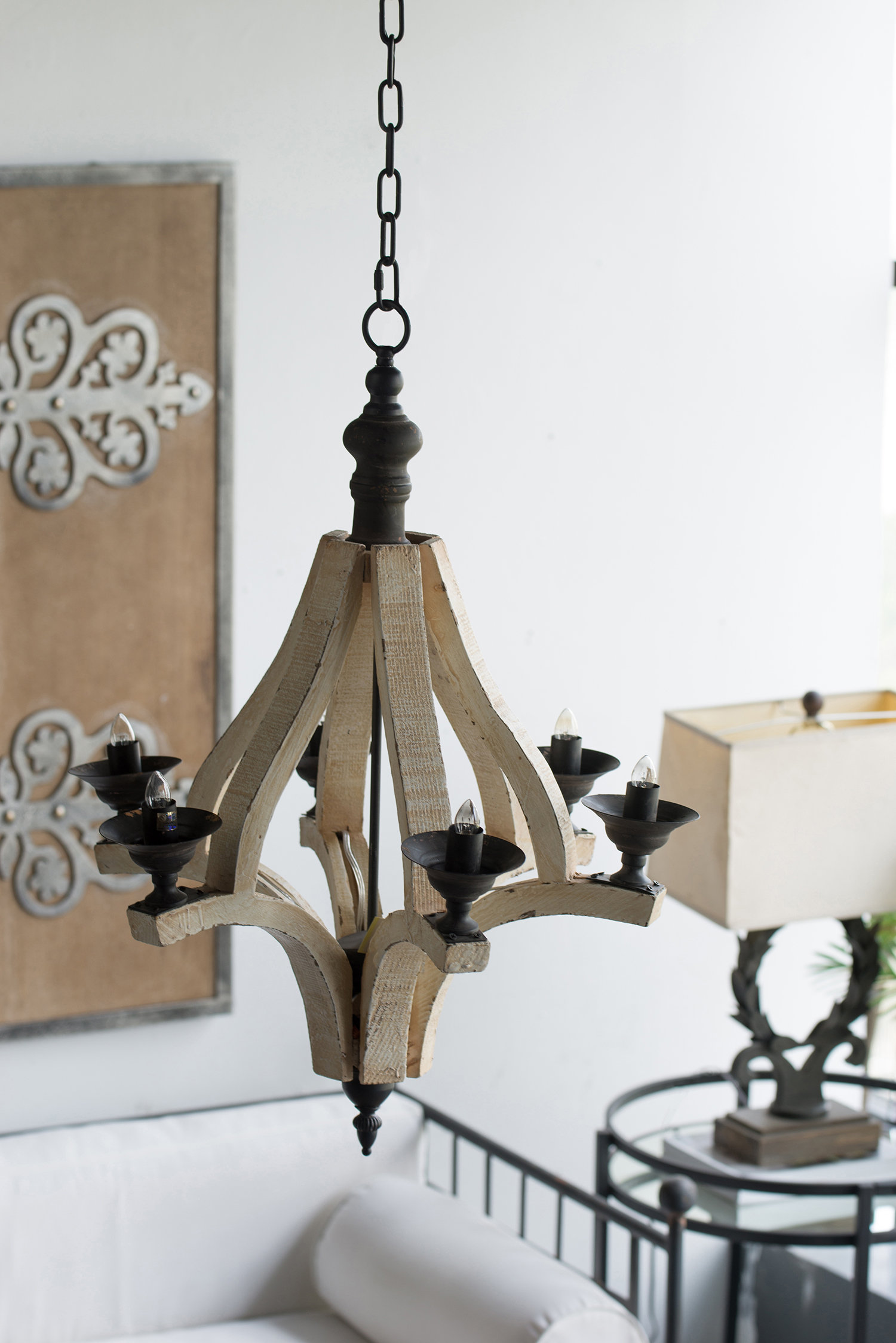 NFusion Solvine 6-Light Rustic Wood Chandelier with Distressed White ...