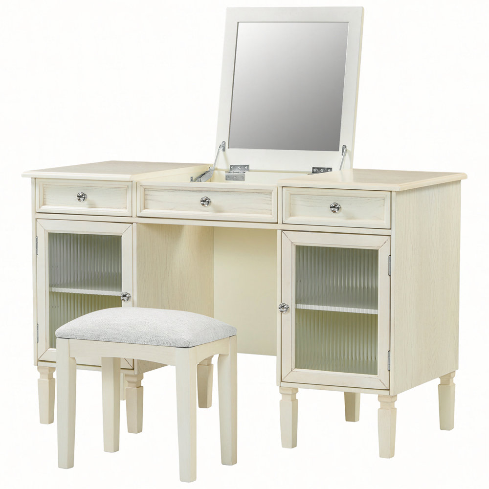Corrigan Studio® 2-in-1 Vanity Desk with Flip-Top Mirror, Dressing ...