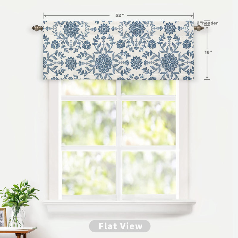 Red Barrel Studio® Floral Linen Tailored 52" Window Valance in Ivory ...