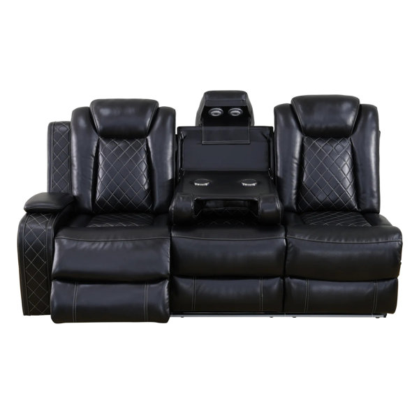 Ivy Bronx Aaroosh 3 - Piece 210" Black Vegan Leather Electric Power ...