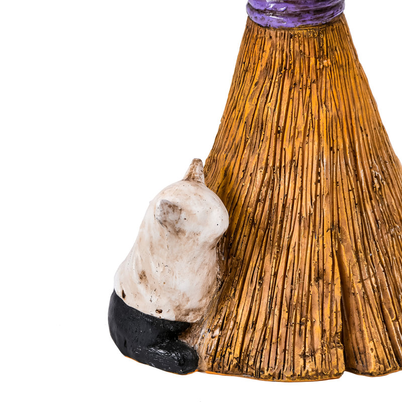 The Holiday Aisle® 13" Halloween Black Cat Climbing Broom | Wayfair