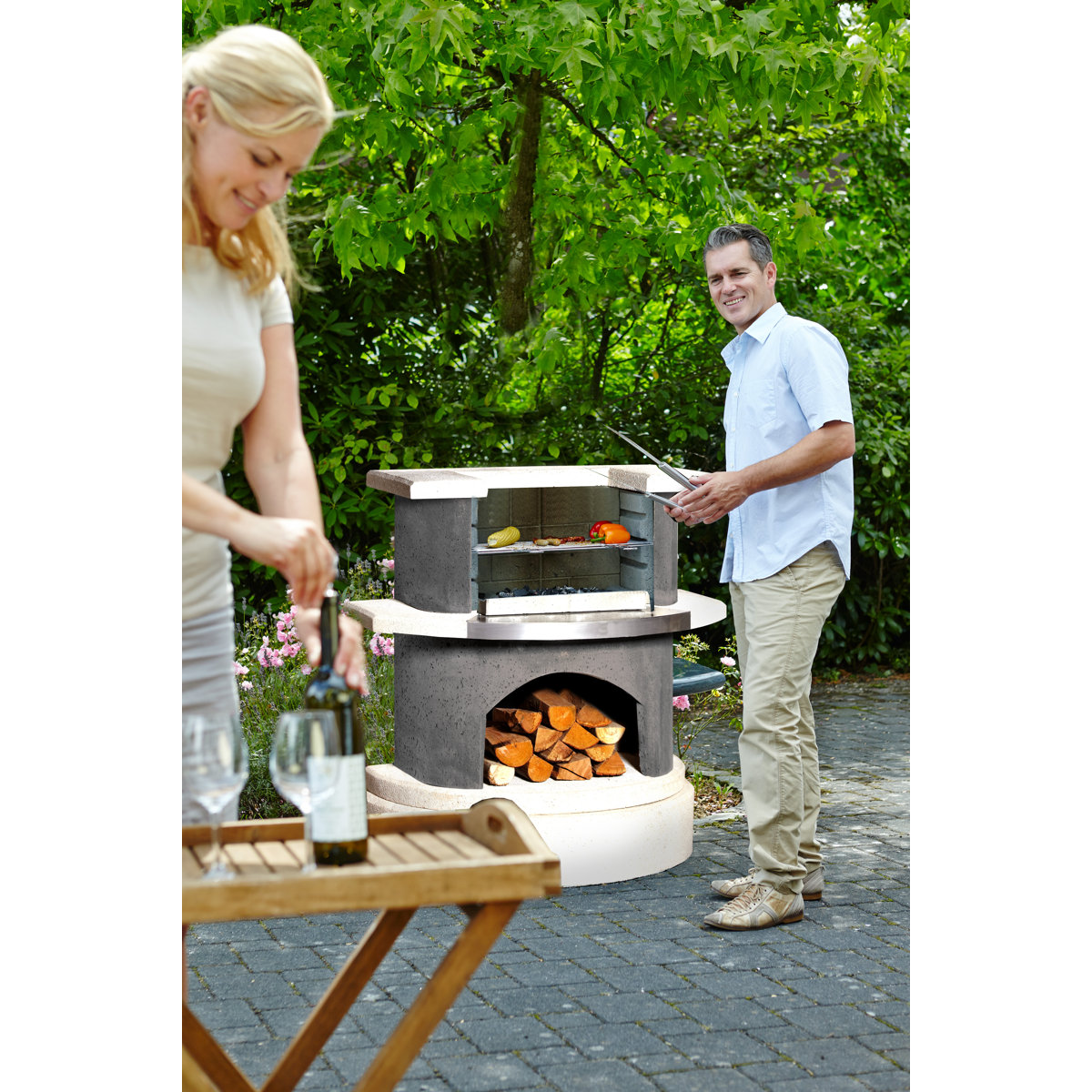 Big Horn Outdoors Stockholm Grillbar 36.6" H Concrete Outdoor Fireplace ...