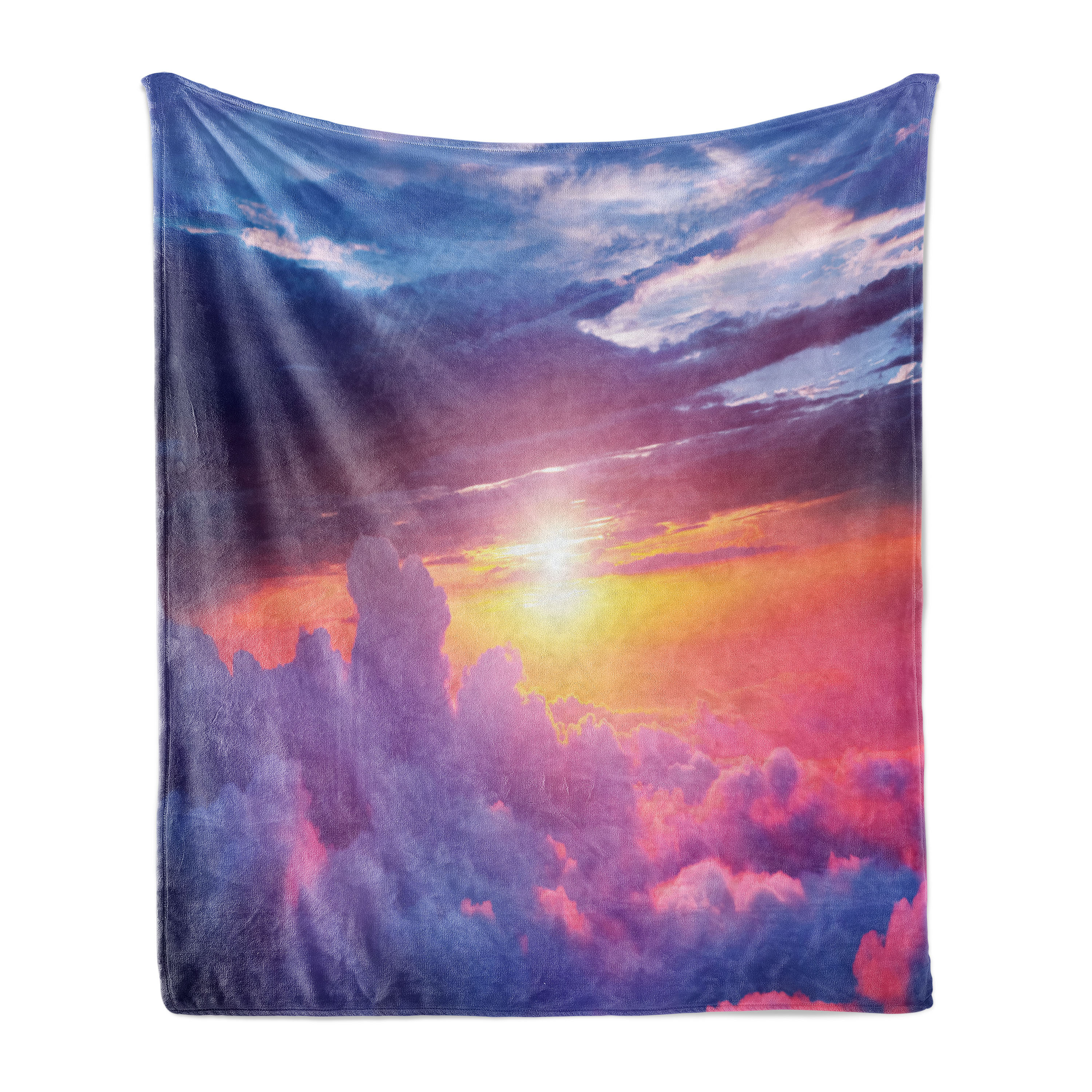 Ambesonne Landscape Fleece Throw Blanket Sunset Sky and Clouds Blue ...
