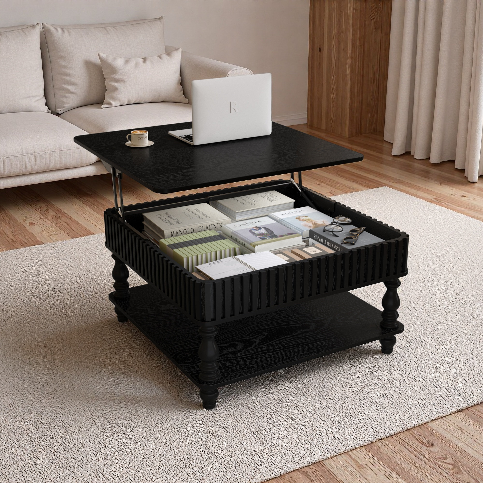 Alcott Hill Square Fluted Lift-top Coffee Table With Hidden Storage ...