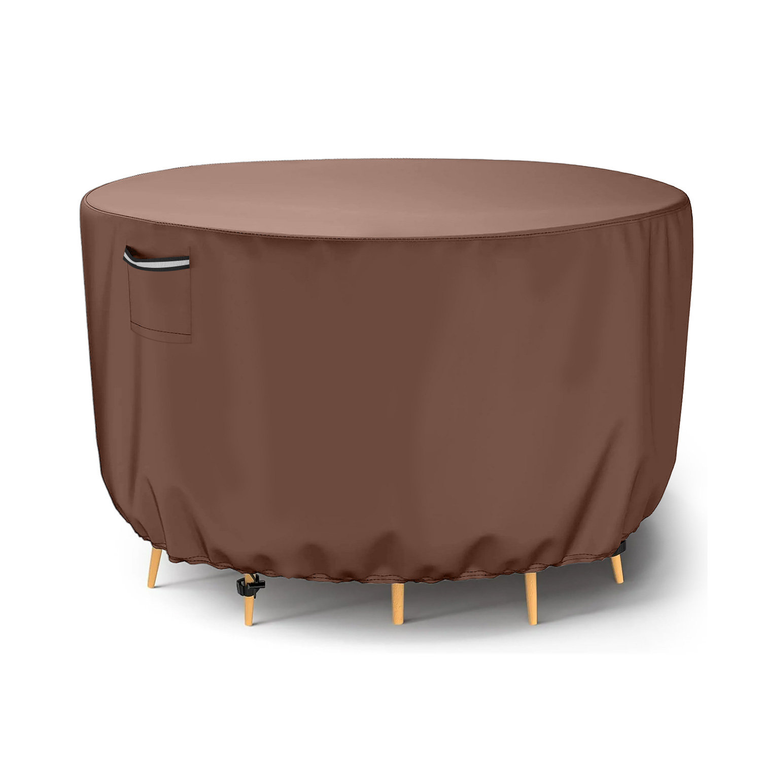 Arlmont & Co. Patio Brown Round Table And Table Cover, All-Weather ...