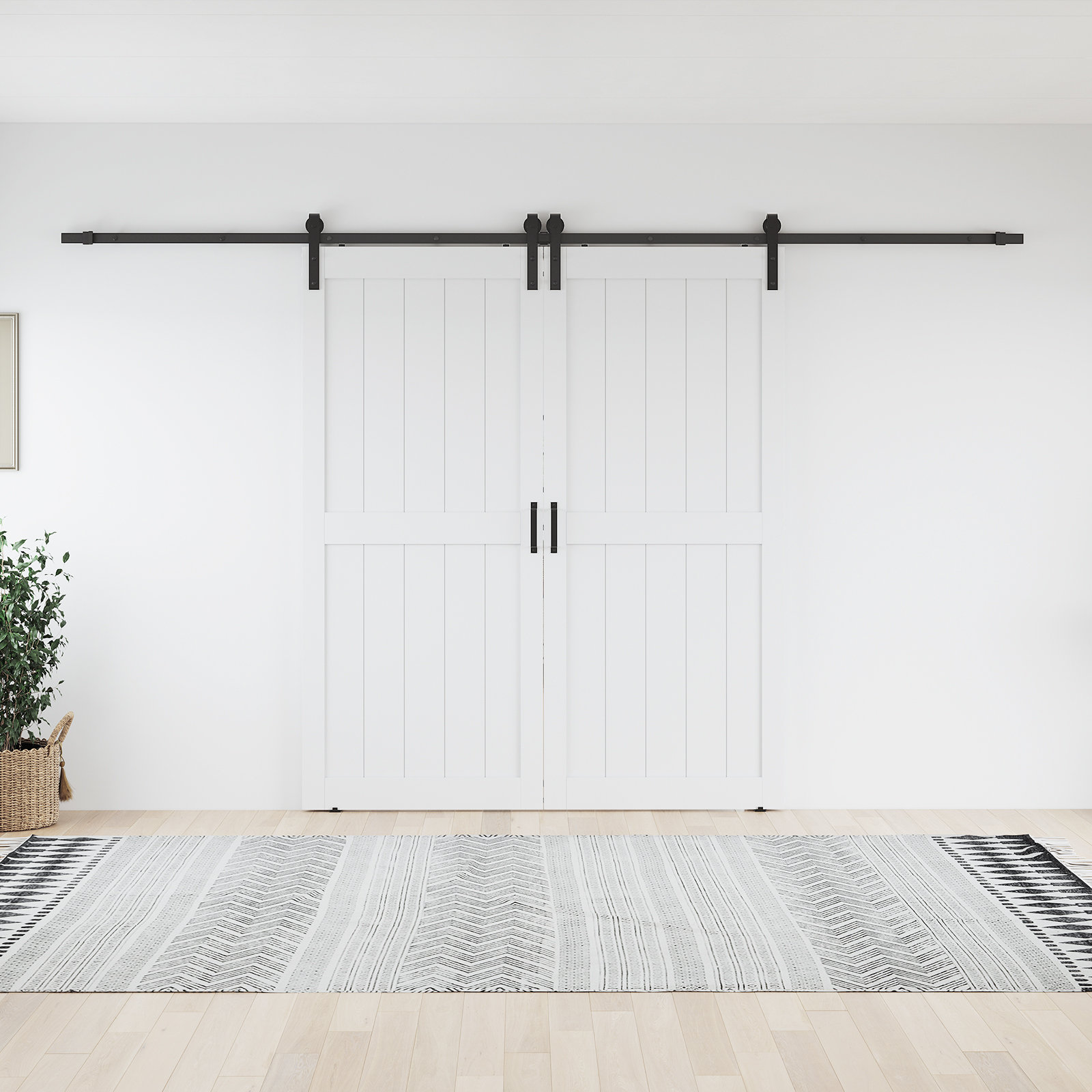 SMARTSTANDARD Manufactured Solid Wood Paneled Double Sliding Barn Doors ...