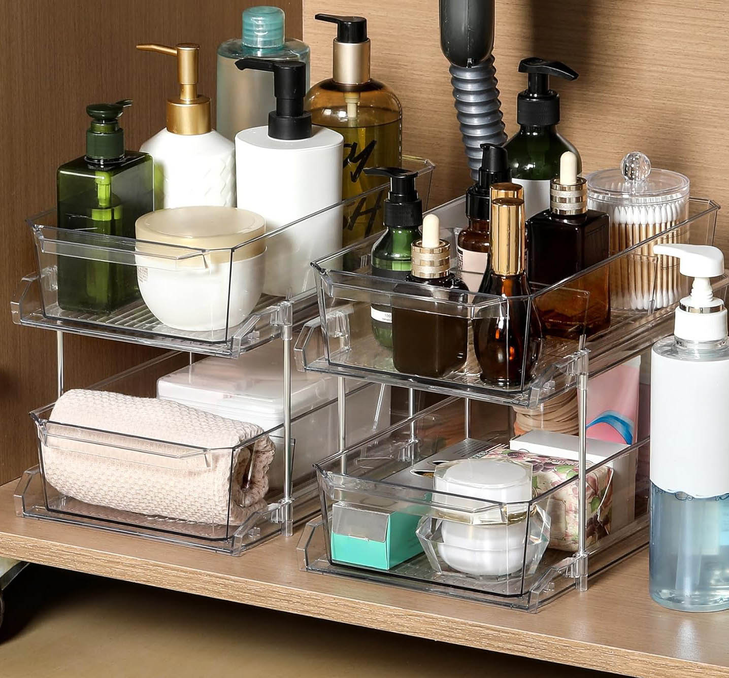 Latitude Run® 2 Tier Clear Organizer with Dividers for Cabinet, Shlef ...