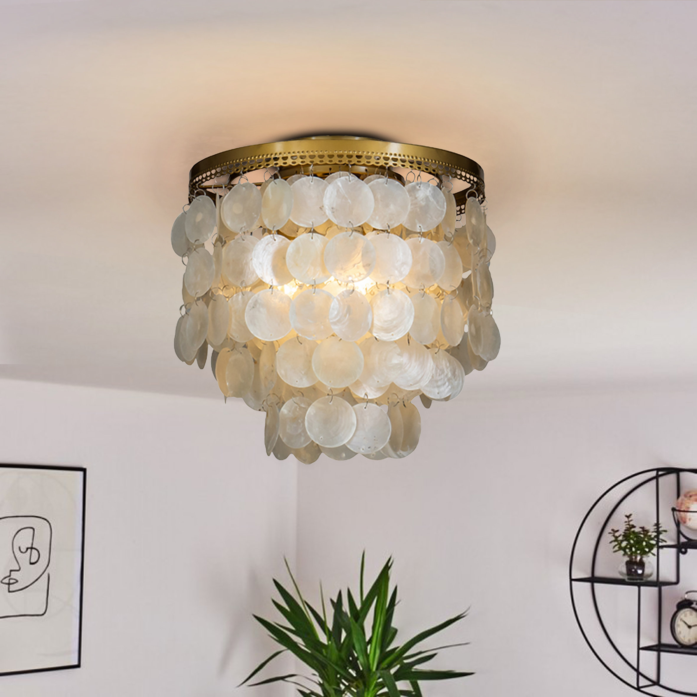 Mercer41 Mahaley 3-Light Coastal Capiz Seashell Flush Mount Ceiling ...