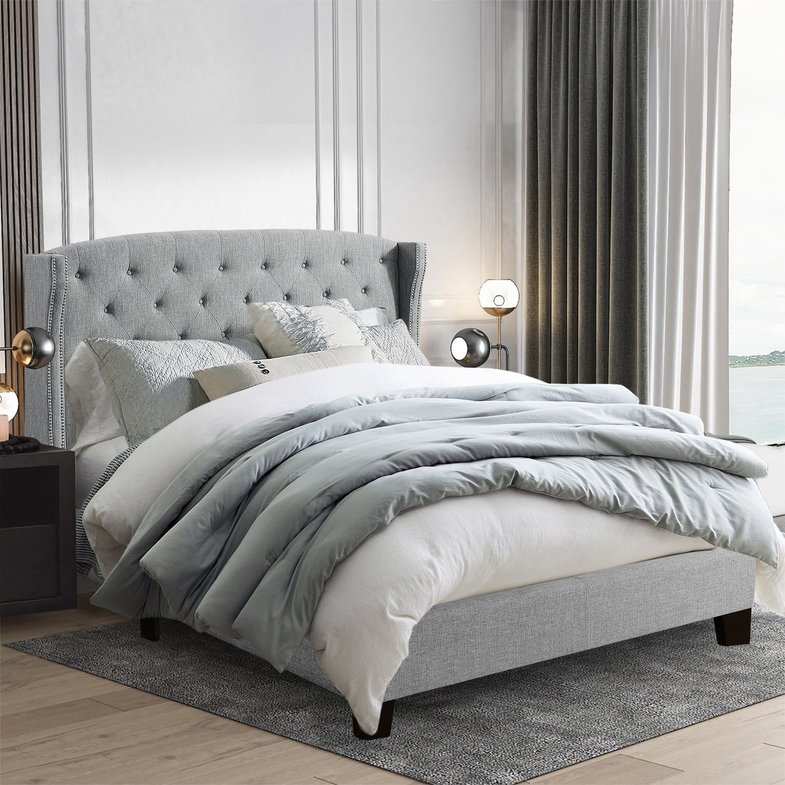 Winston Porter Upholstered Bed Frame - Luxurious Headboard, Elegant Platform Design, Ideal for ...