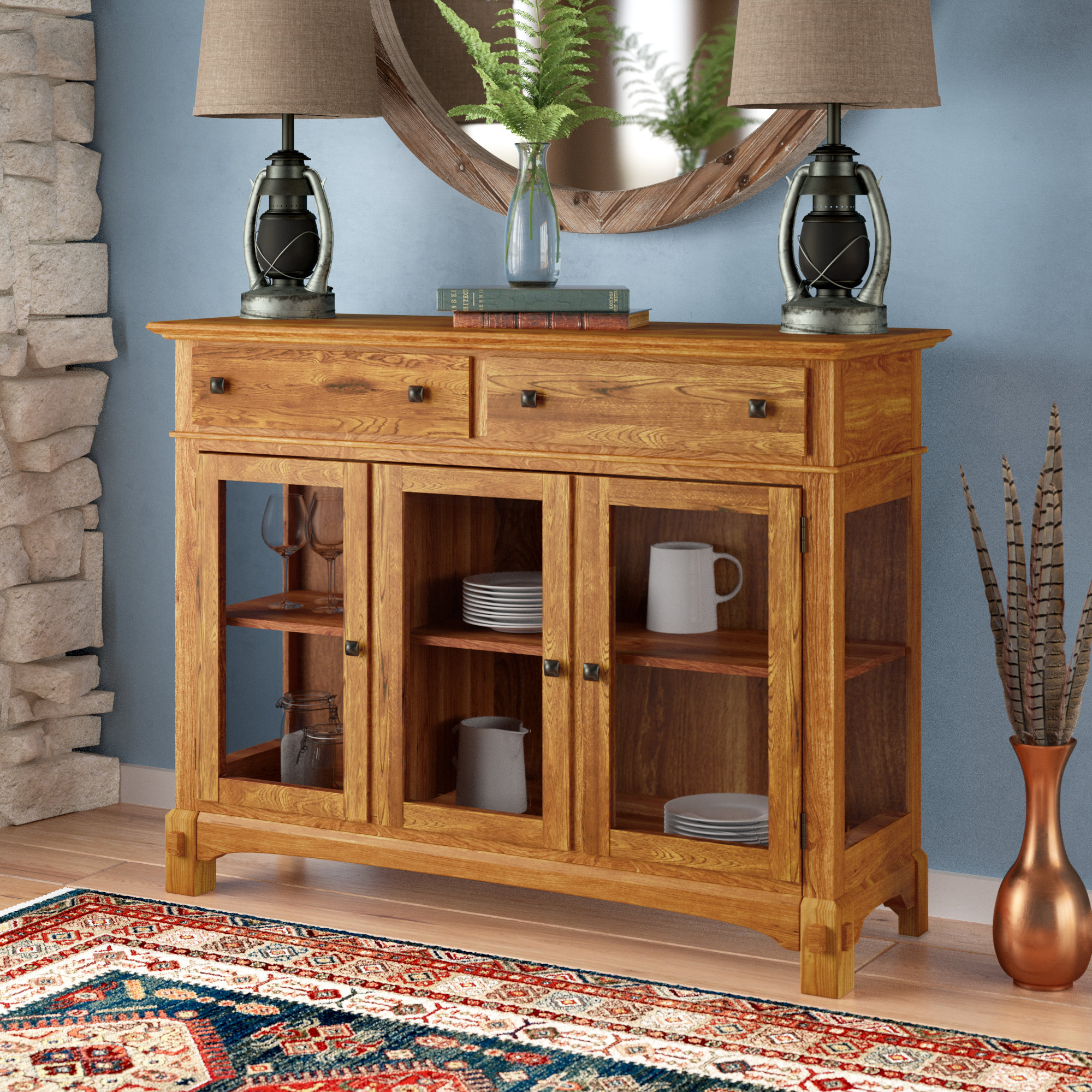 Loon Peak® Corwin 54-inch 2-drawer Solid Oak Buffet Server & Reviews ...