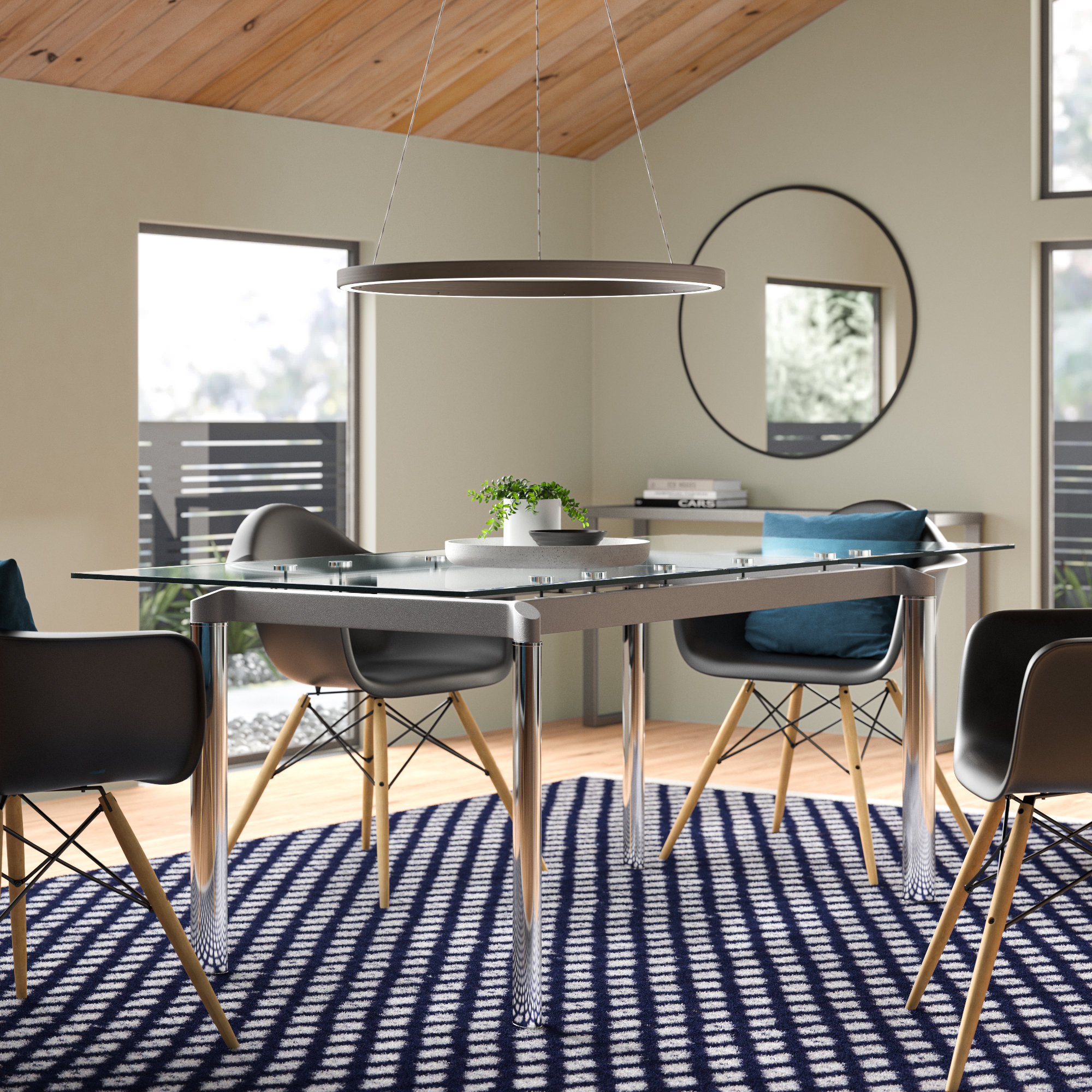 Wade Logan Charleton Modern Extendable Clear Glass Dining Table ...