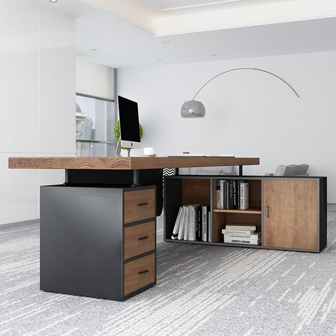 Furnire Lewi 94.49" Brown L-Shaped Solid Wood Desks - Wayfair Canada