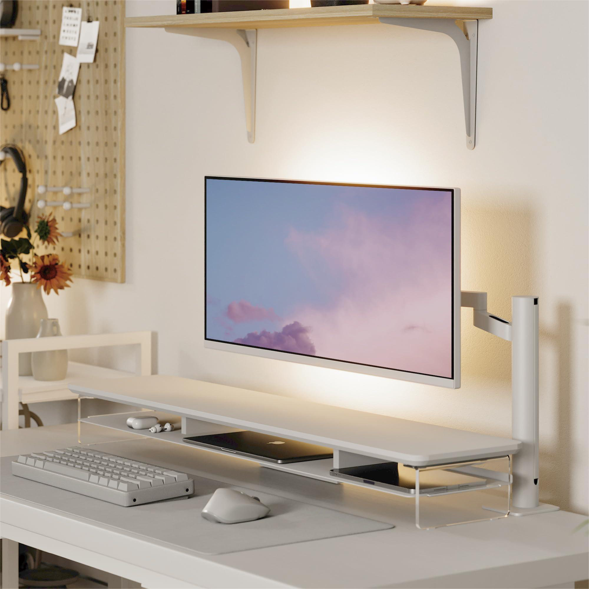 Inbox Zero Acrylic Monitor Stand Riser, 42.5 Inches Acrylic Clear Dual ...