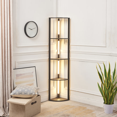Orren Ellis 64" Fancy Edge Corner Display Floor Lamp with Shelves and 3 ...