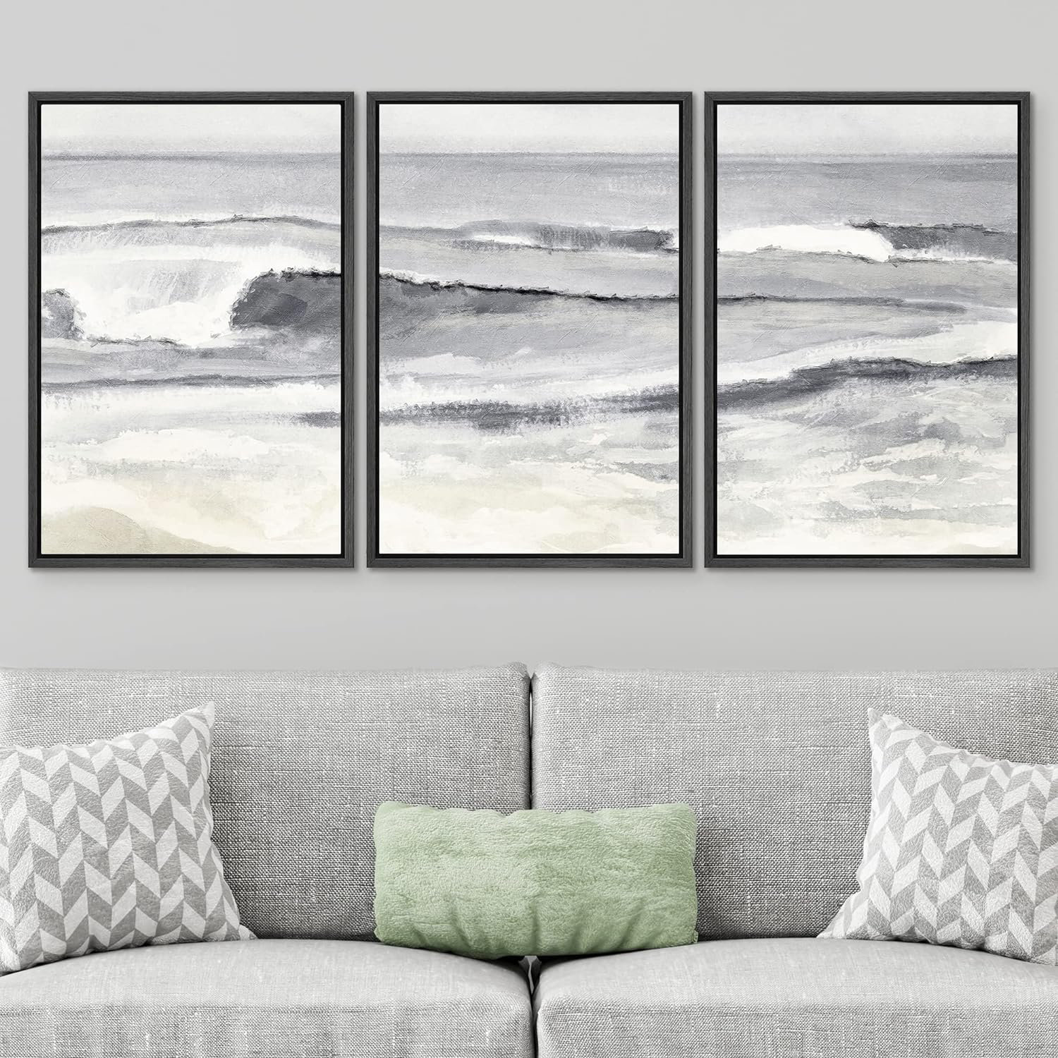 IDEA4WALL Coastal Beach Gray Ocean Wave Beach Seascape Framed On Canvas ...