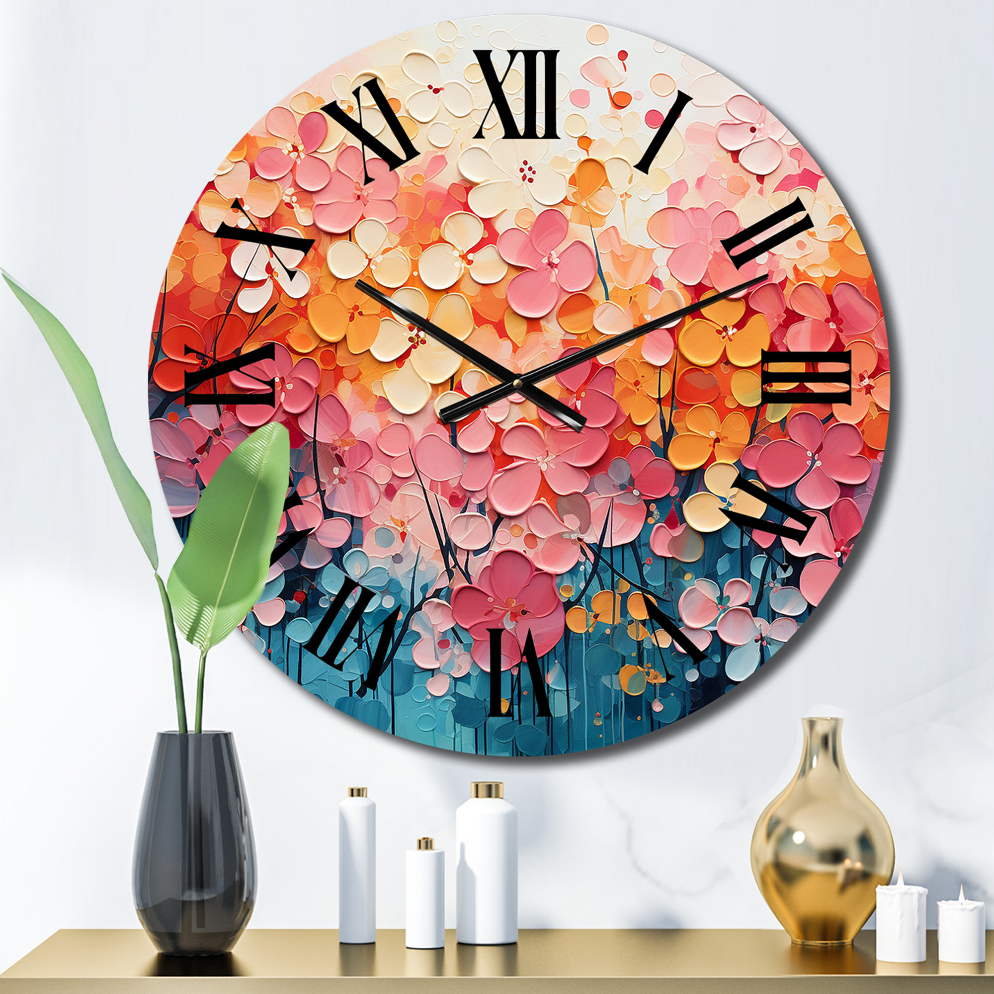 East Urban Home Coral Oasis I - Abstract Landscape Wall Clock | Wayfair
