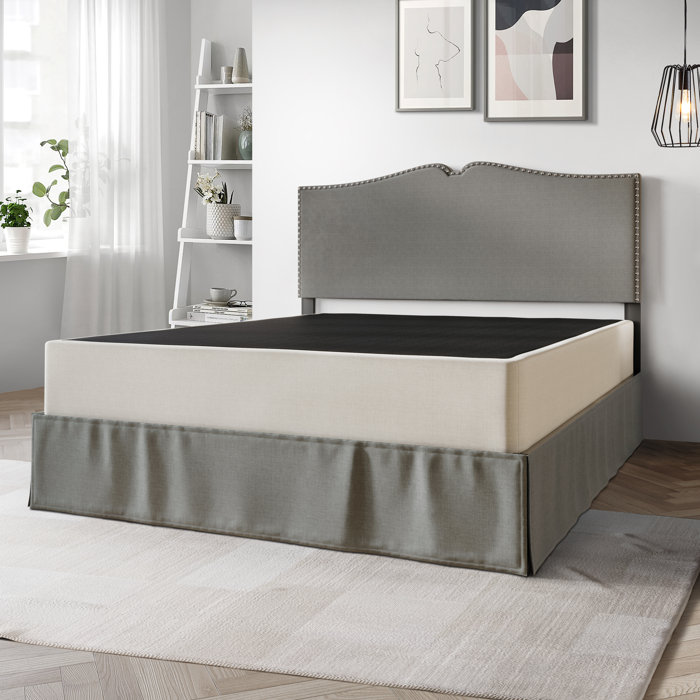 Alwyn Home Tawnya 8'' Wood Box Spring with Warm Grey Linen Cover ...