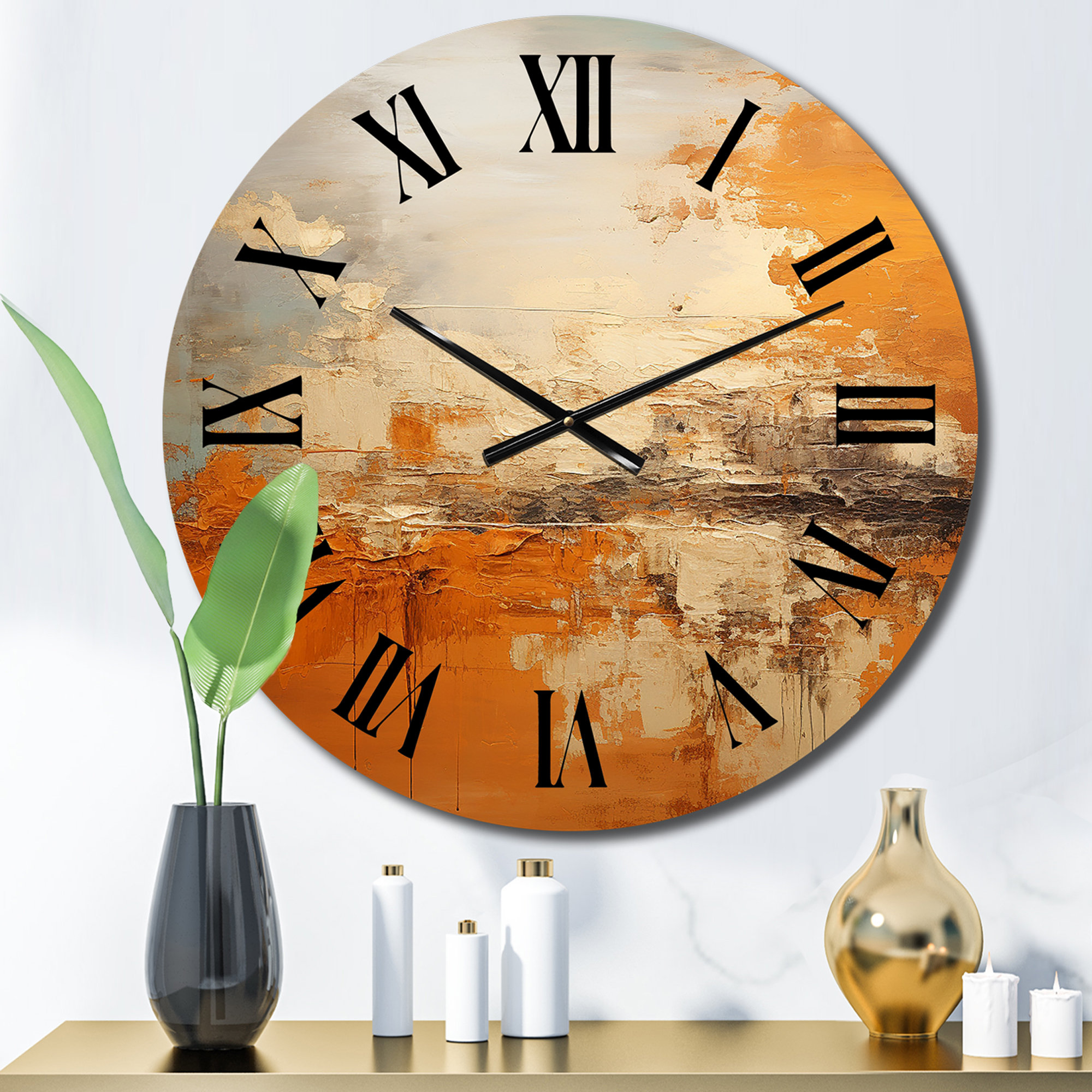 East Urban Home Copper Glow - Abstract Landscape Wall Clock | Wayfair