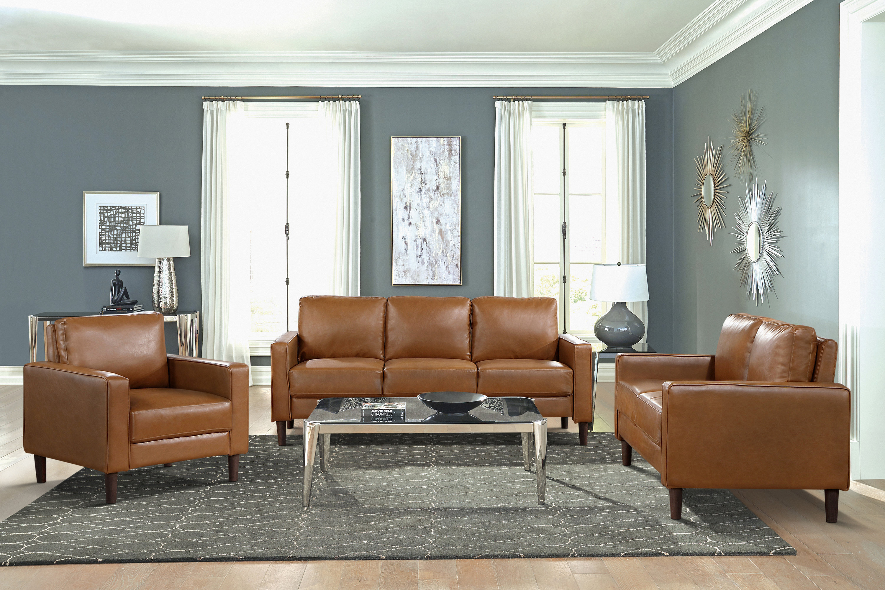 Ebern Designs Eric Faux Leather Mid Century 3-Piece Living Room Set ...