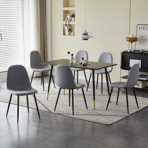 Corrigan Studio® 7 Pieces Rectangular Wooden Marble Pattern Dining ...