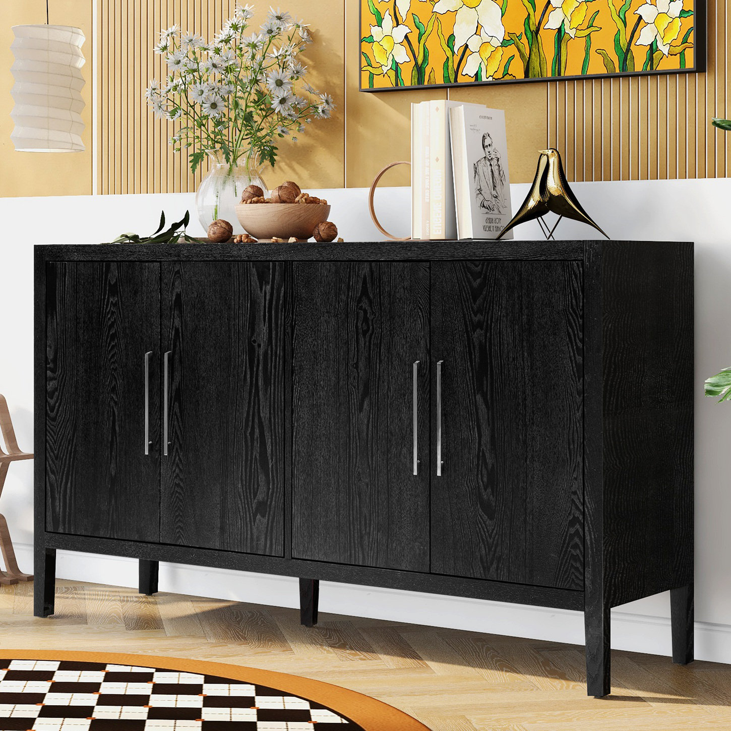 August Grove Storage Cabinet With 4 Metal Handles And 4 Doors, Accent ...